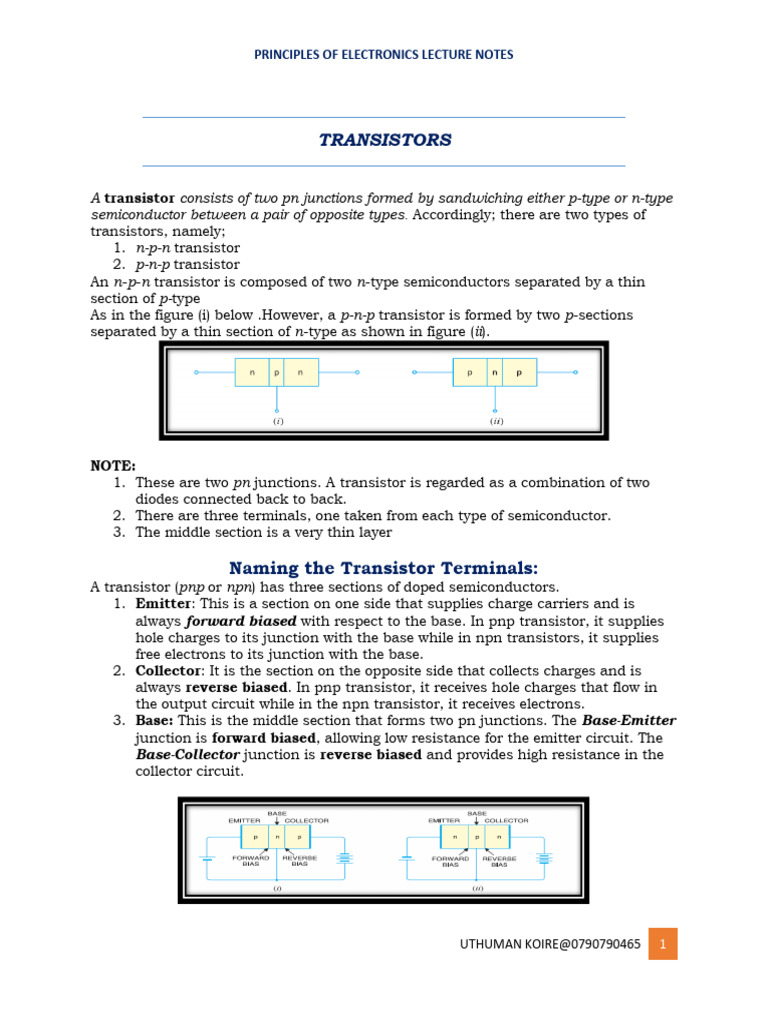 Transistor Lecture Notes | PDF | Bipolar Junction Transistor | P–N Junction