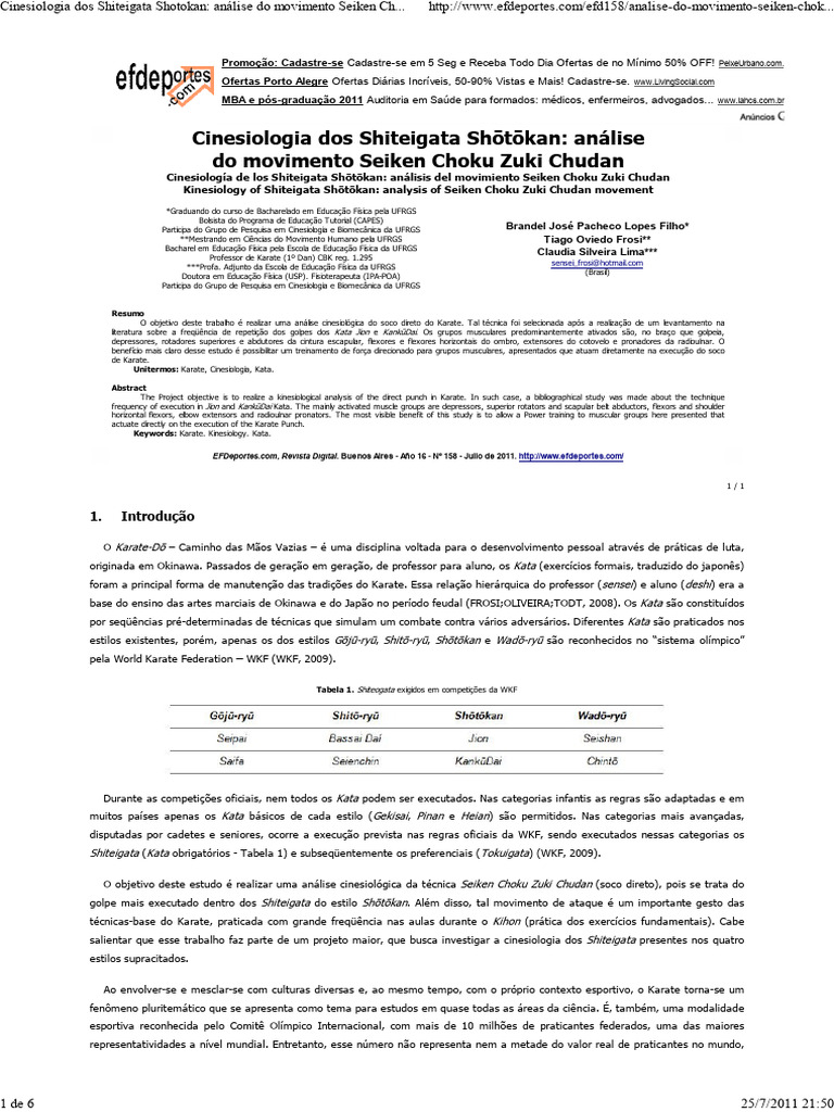 Cinesiologia Dos Shiteigata Shotokan - Análise Do Movimento Seiken Choku Zuki Chudan | PDF ...