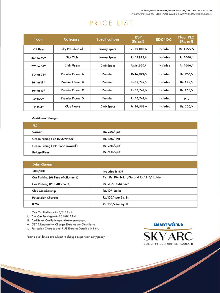Smartworld SKY ARC Price List | PDF | Business | Science & Mathematics