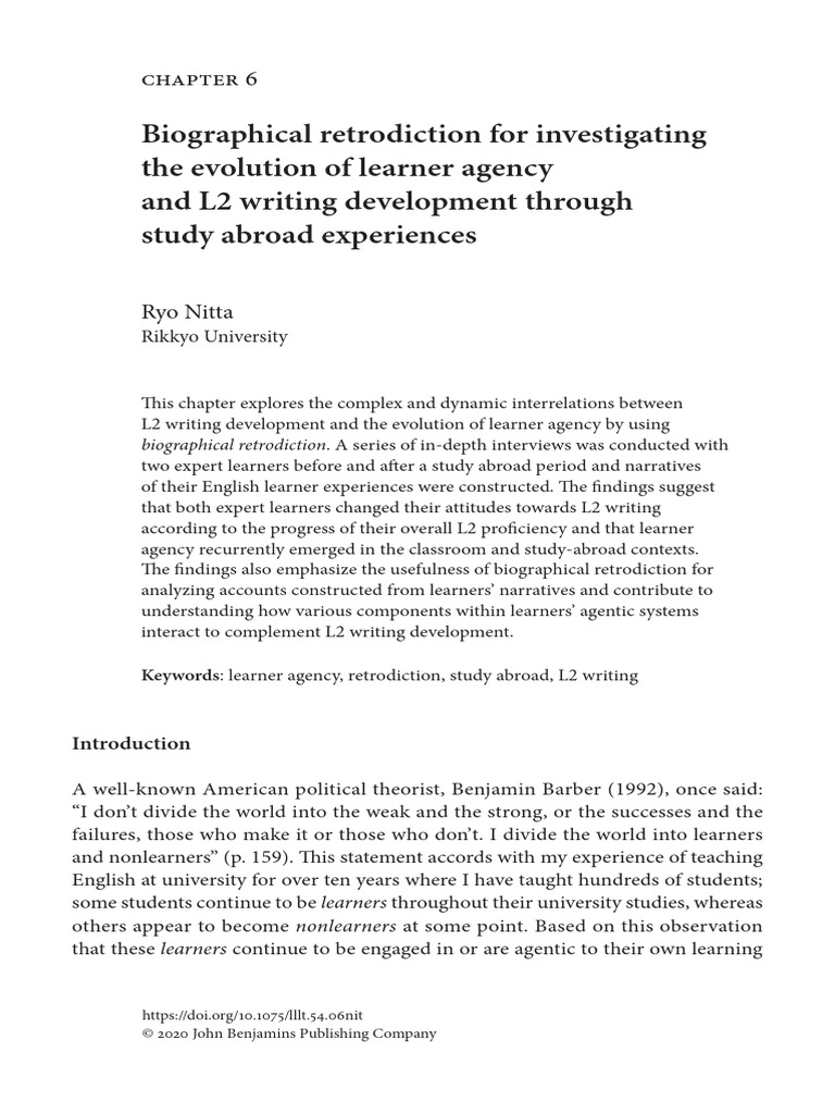 Biographical Retrodiction For Investigating The Evolution of Learner Agency and L2 Writing ...