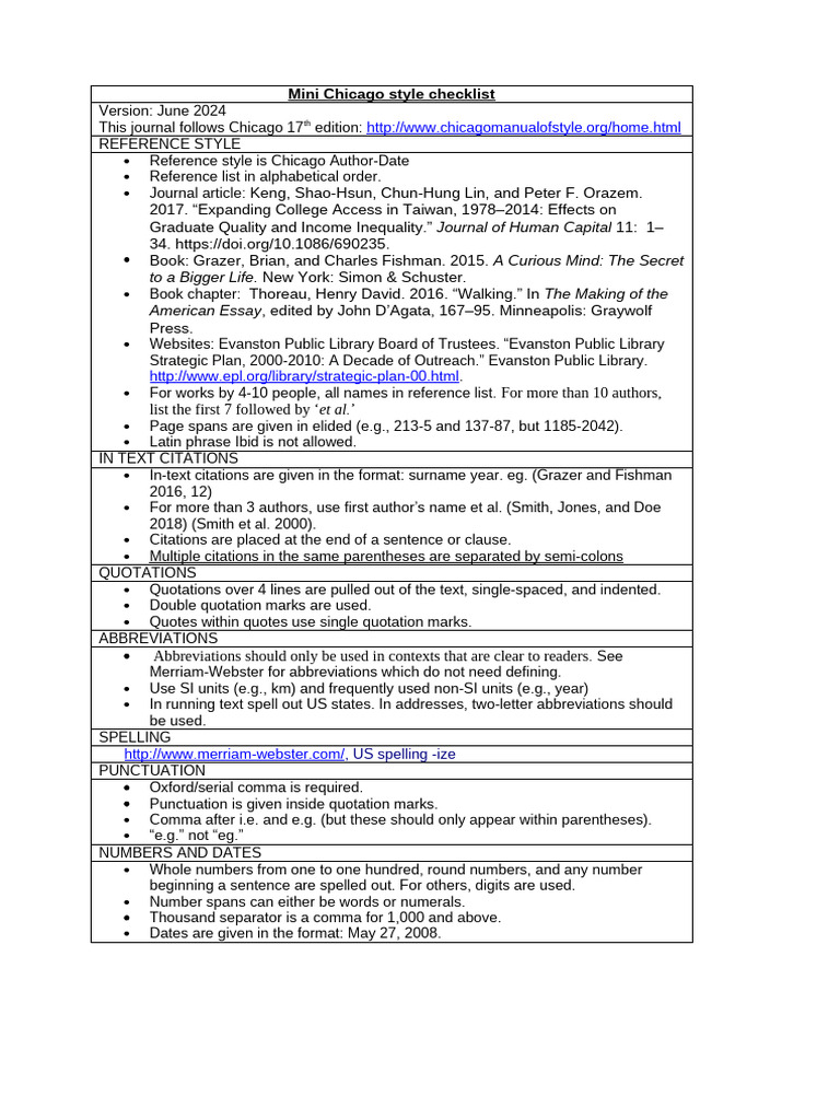 mini-style-checklist-chicago-17th-a-d | PDF | Comma | Quotation Mark