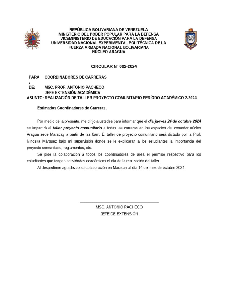 Circular 002-2024 A Los Coordinadores de Carrera | PDF | Tecnología