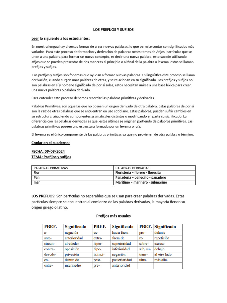 Taller Prefijos y Sufijos | PDF | Palabra | Unidades Semánticas