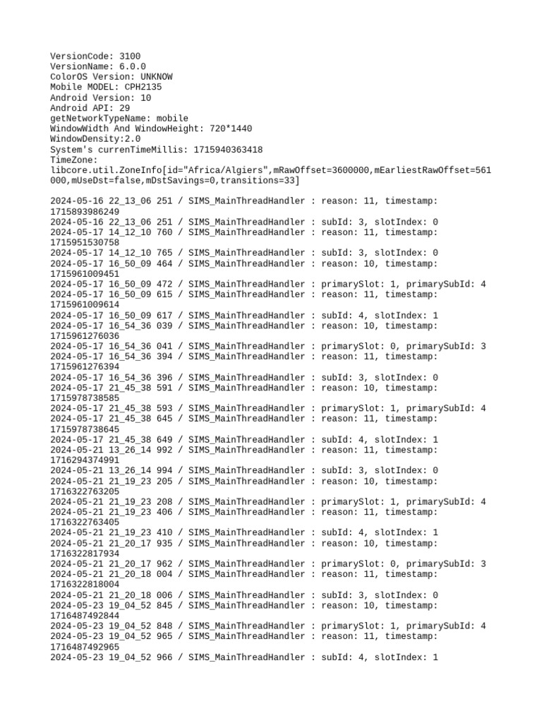 Android 10 CPH2135 SIM Log Analysis | PDF | Android (Operating System) | Tablet Computer
