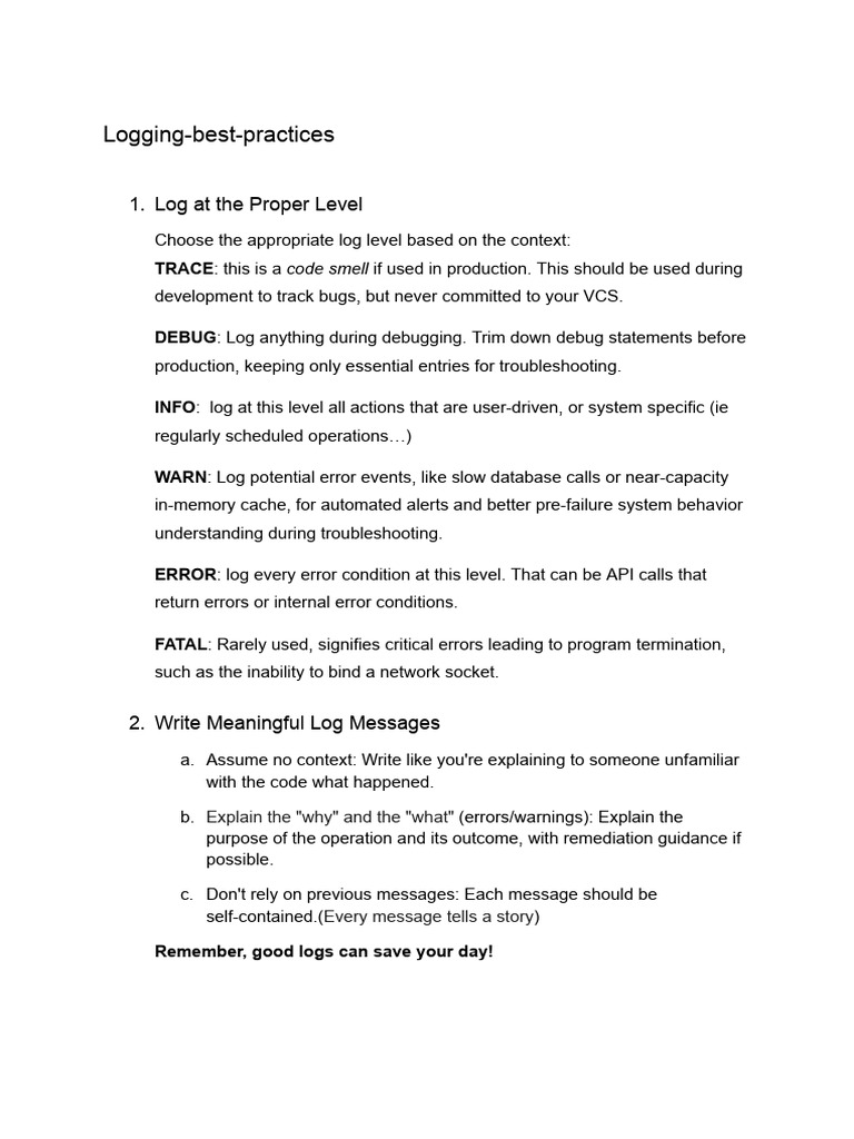 Logging Best Practices Guide | PDF | Parsing | Computer Science