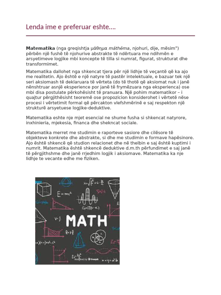 Lenda Ime e Preferuar Eshte .: Matematika | PDF