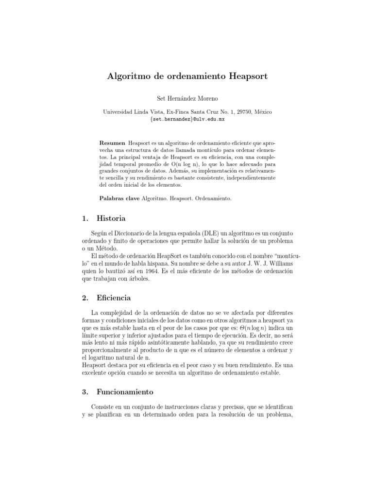 Algoritmo Heap Sort Pdf Algoritmos Algoritmos Y Estructuras De Datos