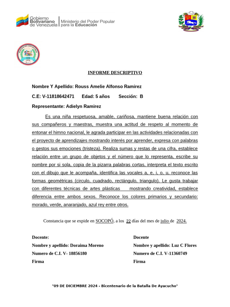 INFORME DESCRIPTIVO Secc B Correciones | PDF | Color | Maestros