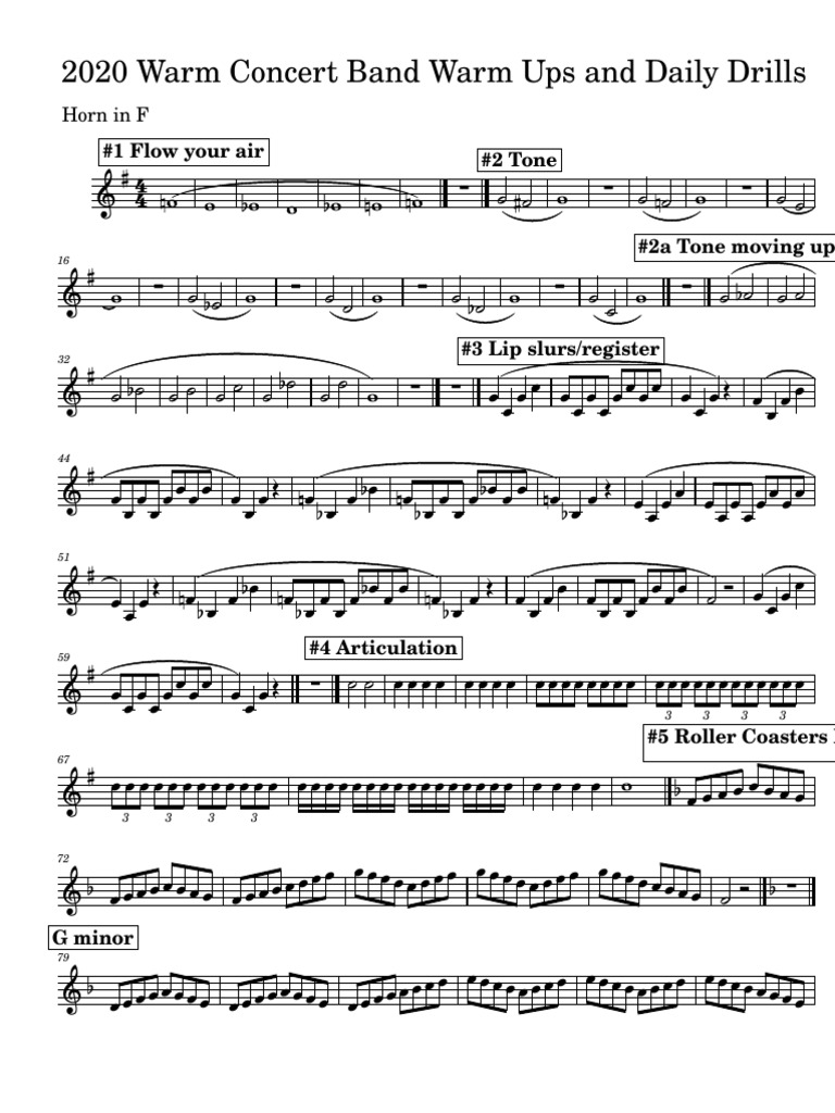 2020 Warm Concert Band Warm Ups and Daily Drills: Horn in F | PDF ...