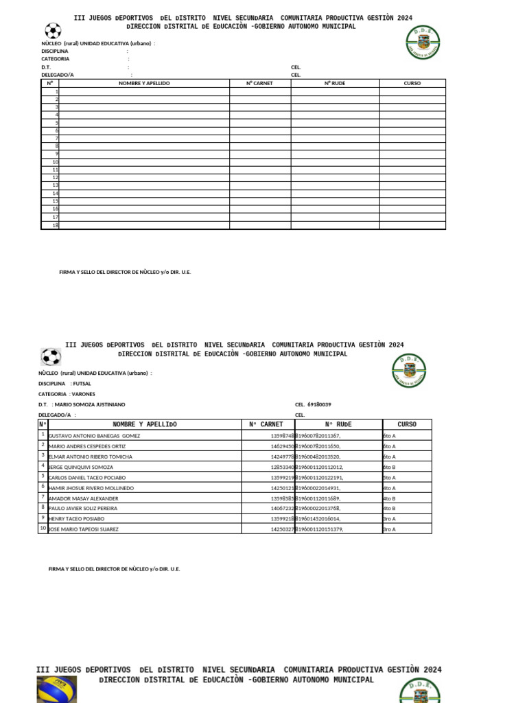 Planillas de Todas Las Disciplinas Juegos 2024 | PDF | Negocios | Hogar ...