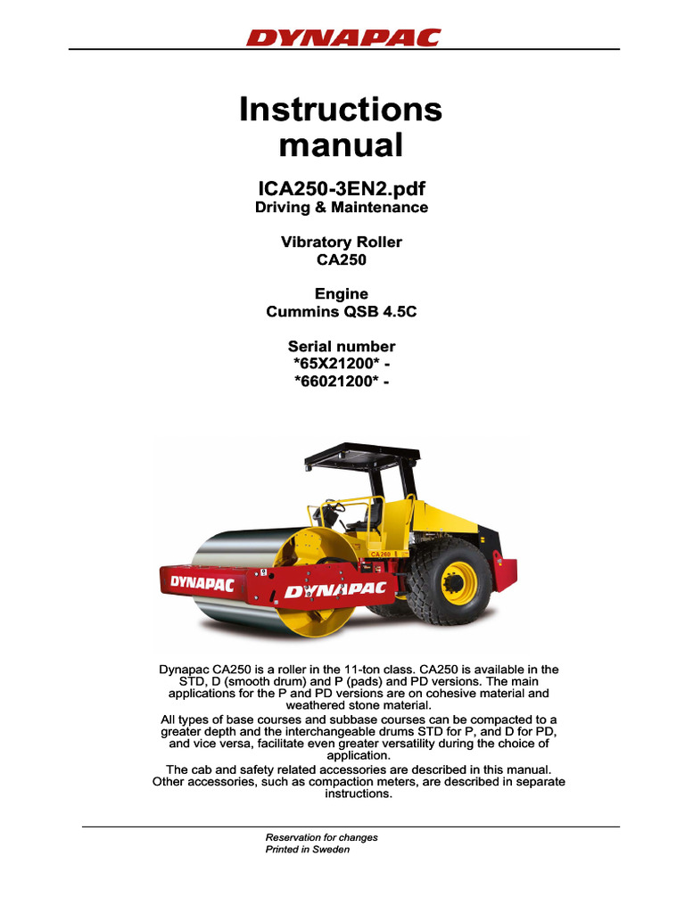 Dynapac 250 Operators Manual | PDF