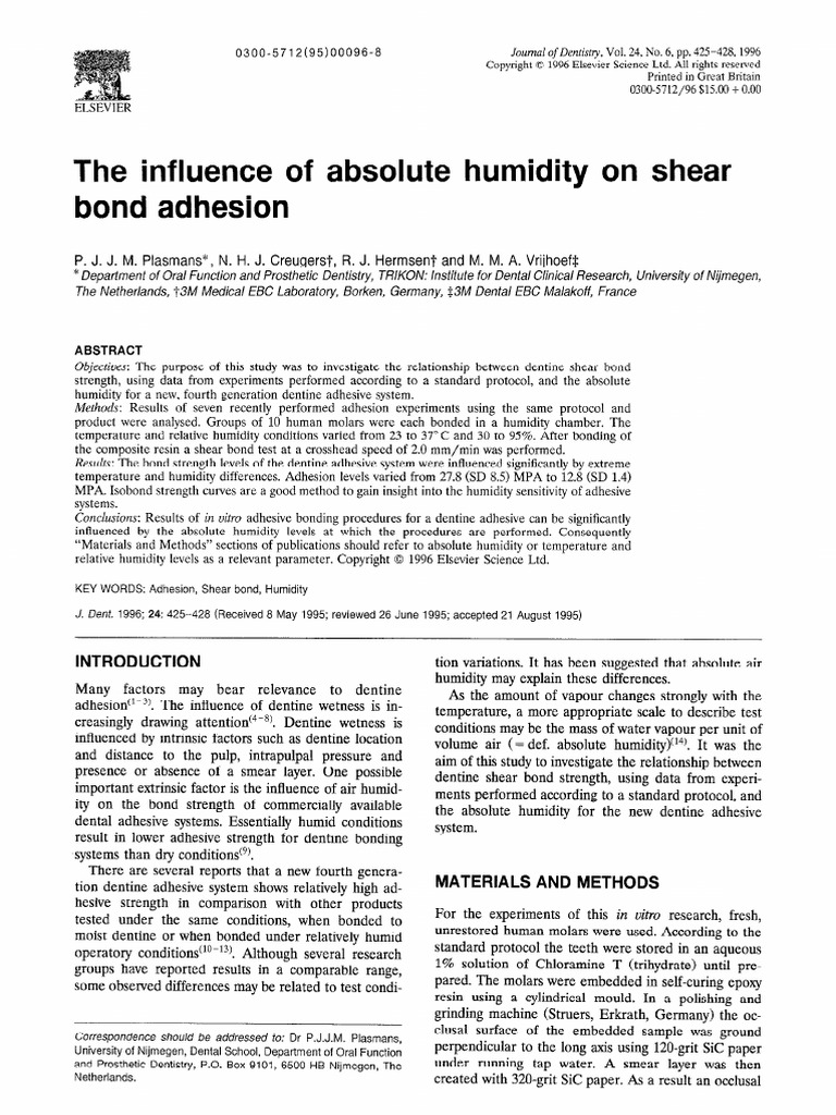Plasmans 1996 | PDF | Humidity | Adhesive