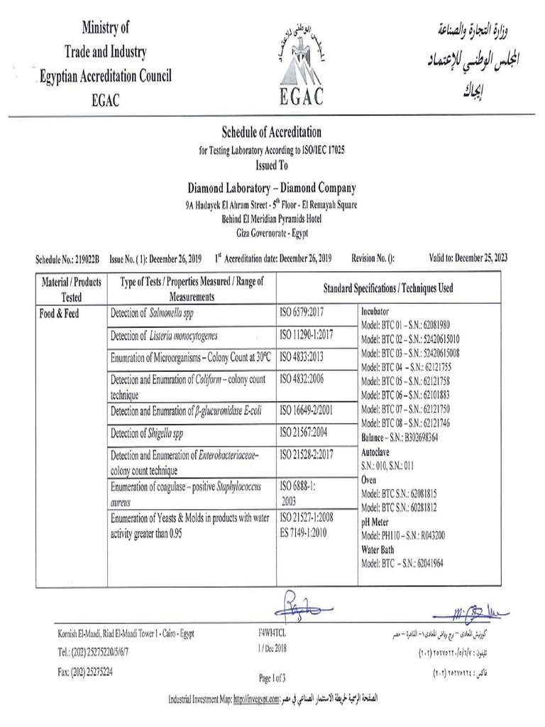 Diamond Lab. Scope of Accreditation | PDF