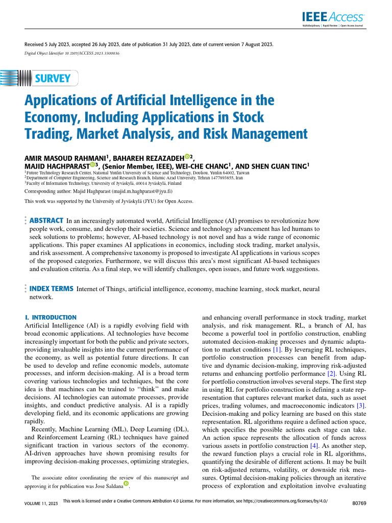 Applications of Artificial Intelligence in The Economy Including ...