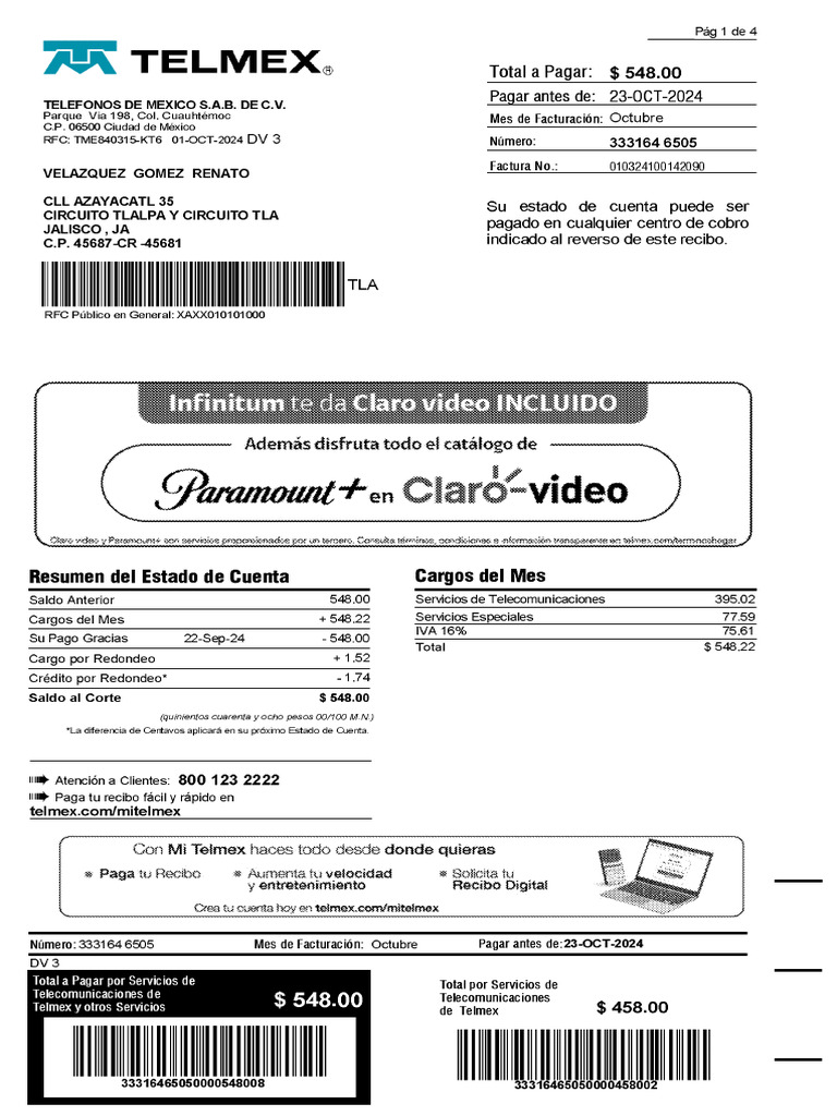 Recibo Telmex | PDF