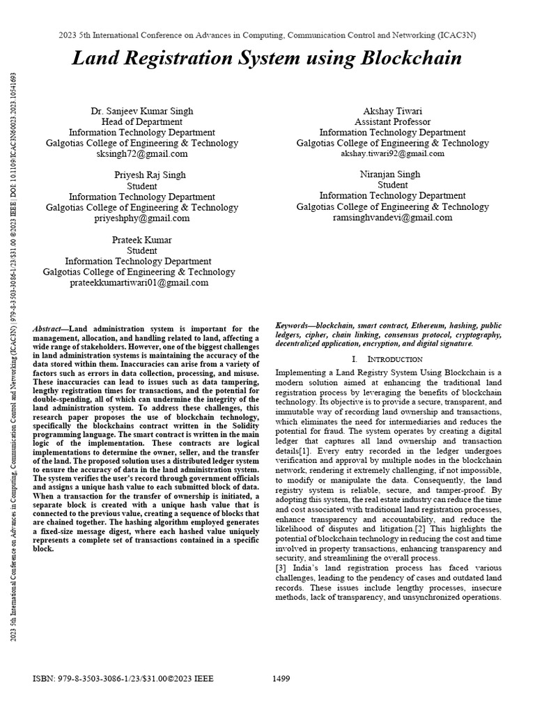 Land Registration System Using Blockchain | PDF | Computing | Computer Science