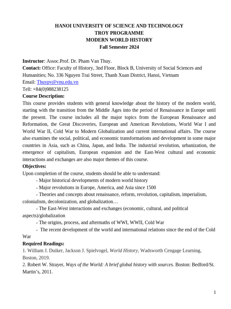 Modern World History Course Overview | PDF | Imperialism | Colonialism
