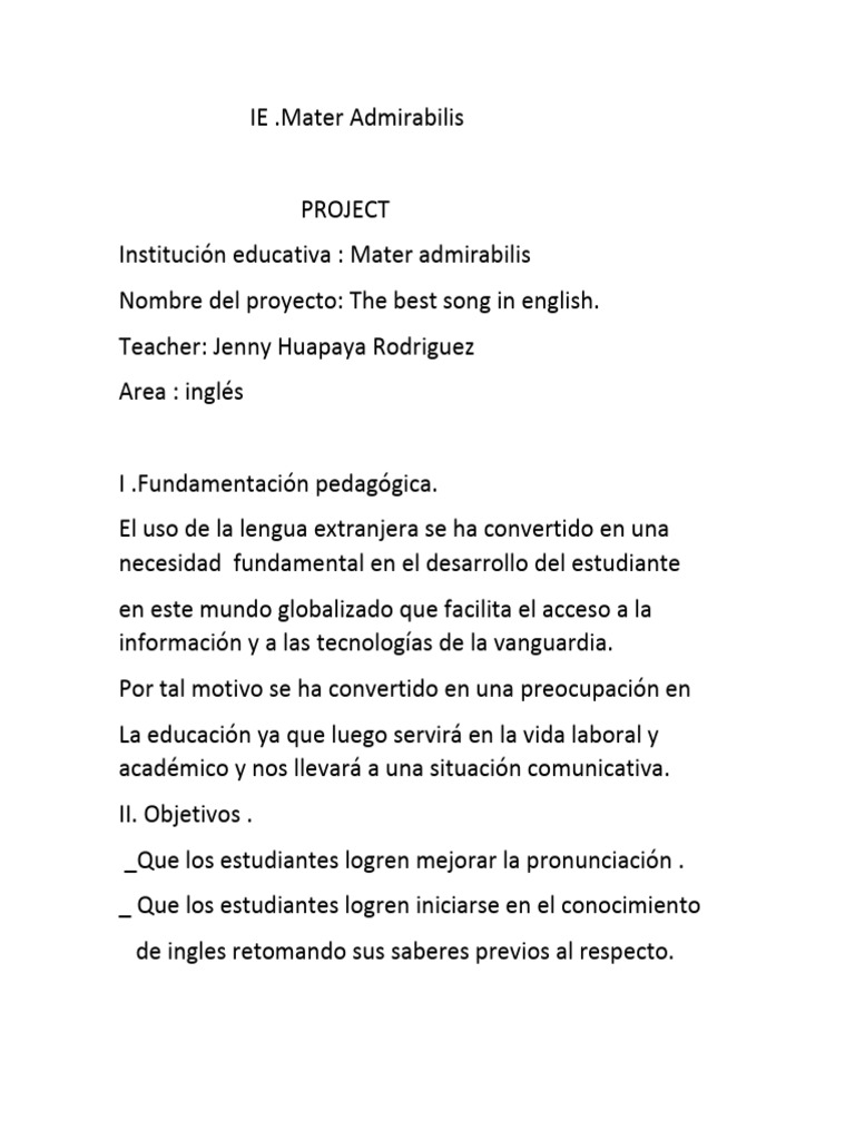 Proyecto de Inglés 2024 Mater | PDF