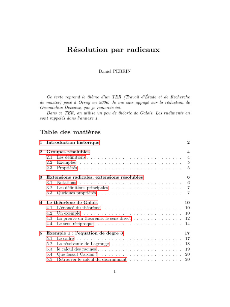 Résolution par radicaux et théorème de Galois | PDF | Groupe ...