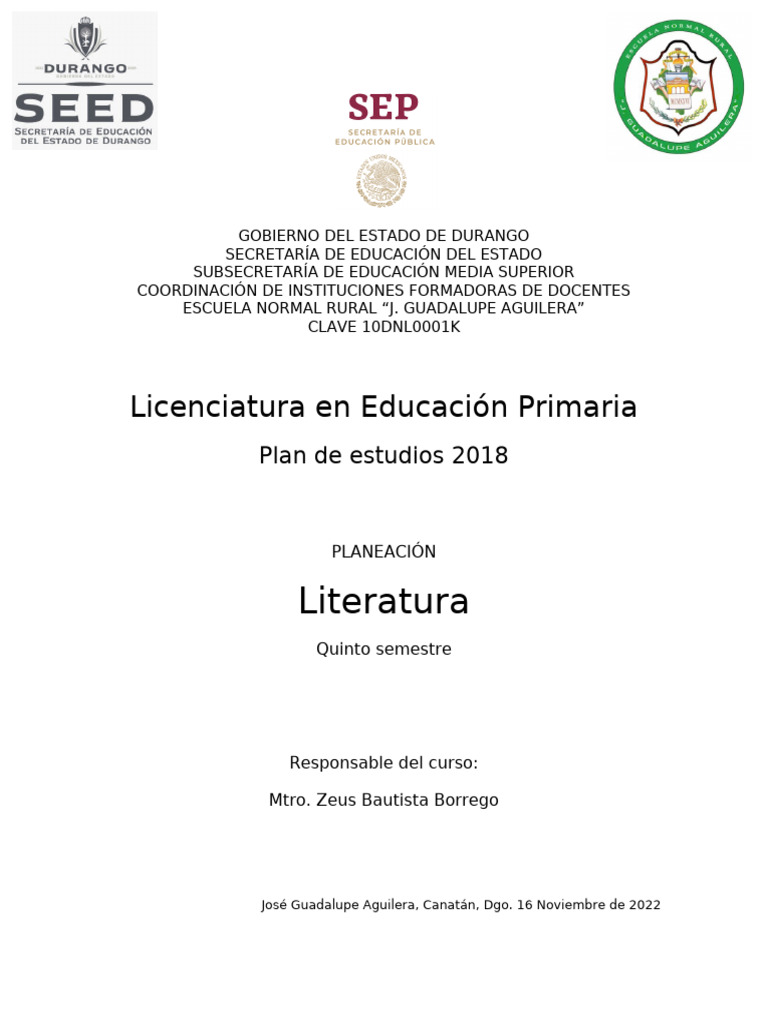 Portada planeación literatura | PDF