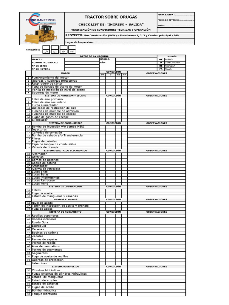 Check List - Tractor | PDF | Inyección de combustible | Bomba
