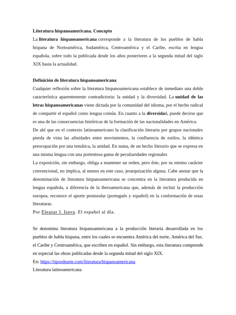 Concepto de literatura hispanoamericana | PDF | America latina ...