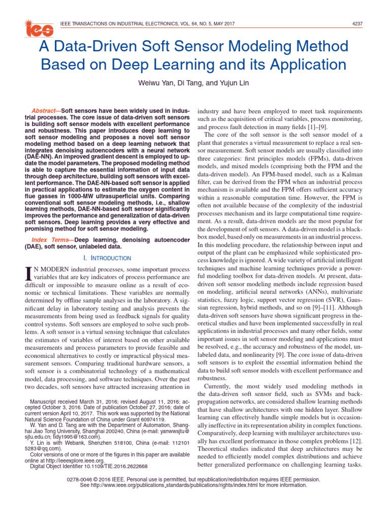 A Data Driven Soft Sensor Modeling Method Based On Deep Learning And Its Application Pdf