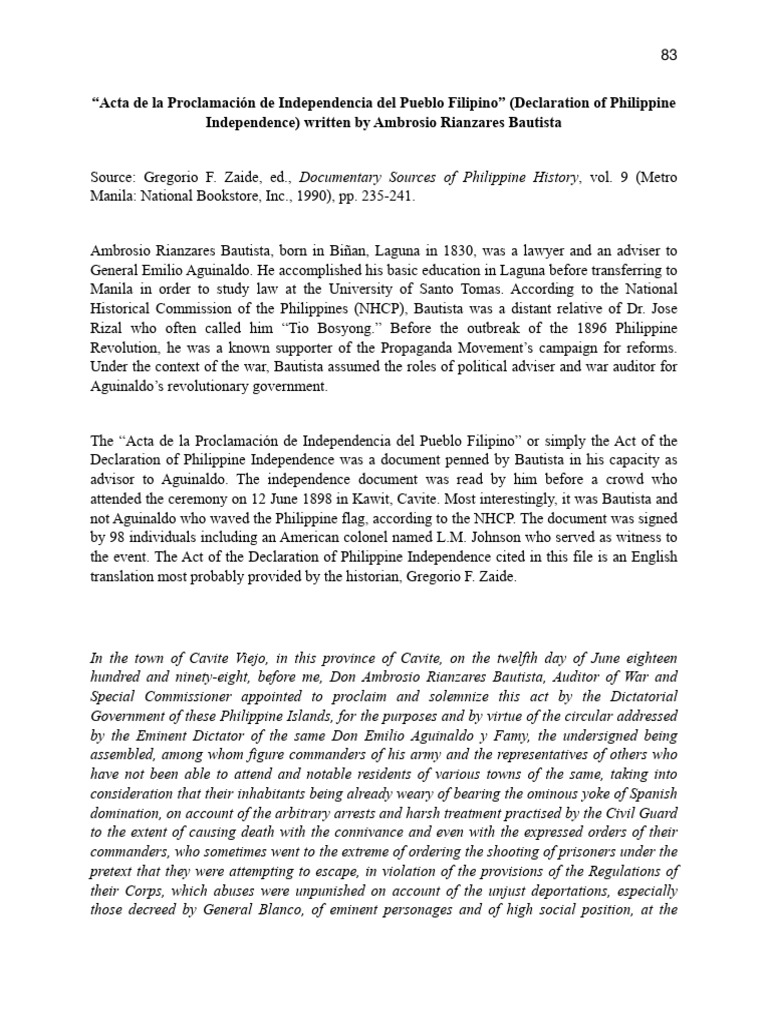 Philippine Independence Declaration Document | PDF | Philippines