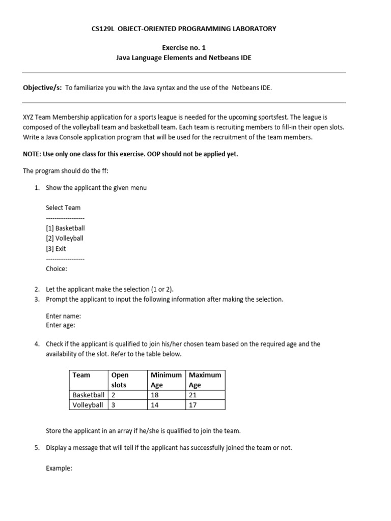 OOP LAB EXER 1 - Java Language Elements | PDF