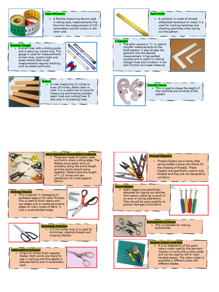 Sewing Tools | PDF | Sewing | Seam (Sewing)