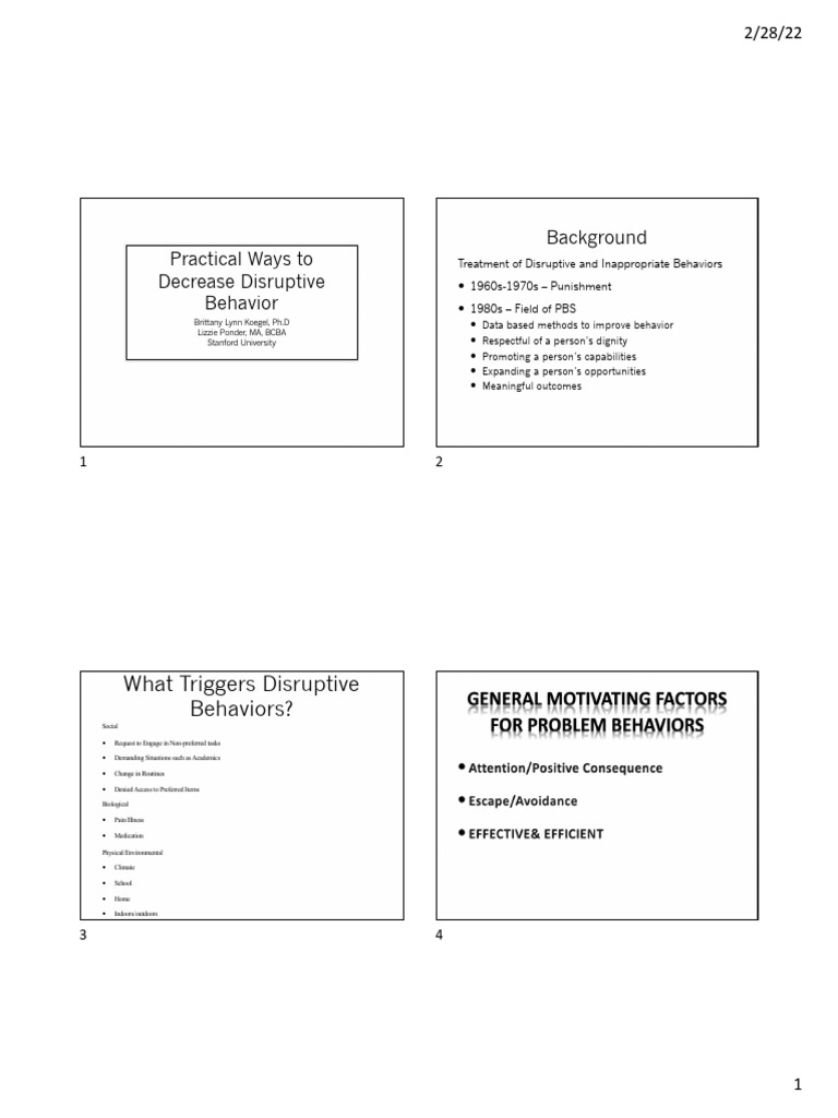 Disruptive Behaviors New - Handout | PDF | Reinforcement | Behaviorism