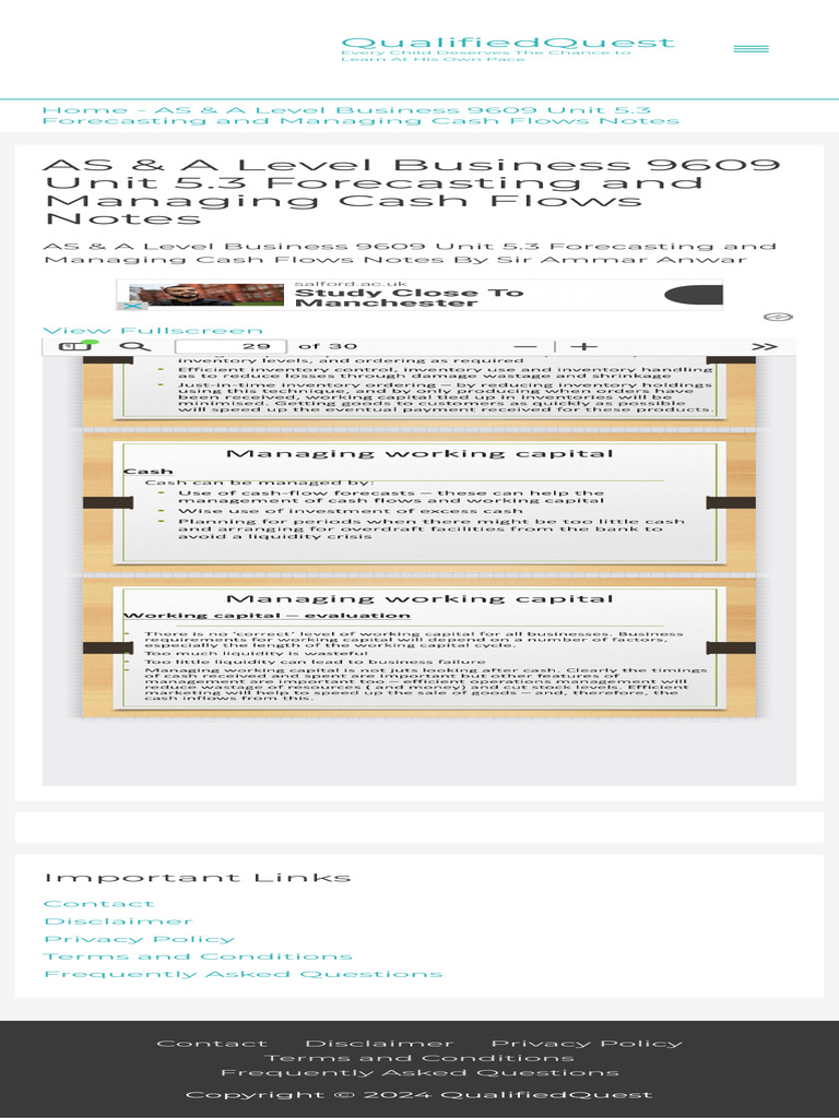 AS & A Level Business 9609 Unit 5.3 Forecasting and Managing Cash Flows ...