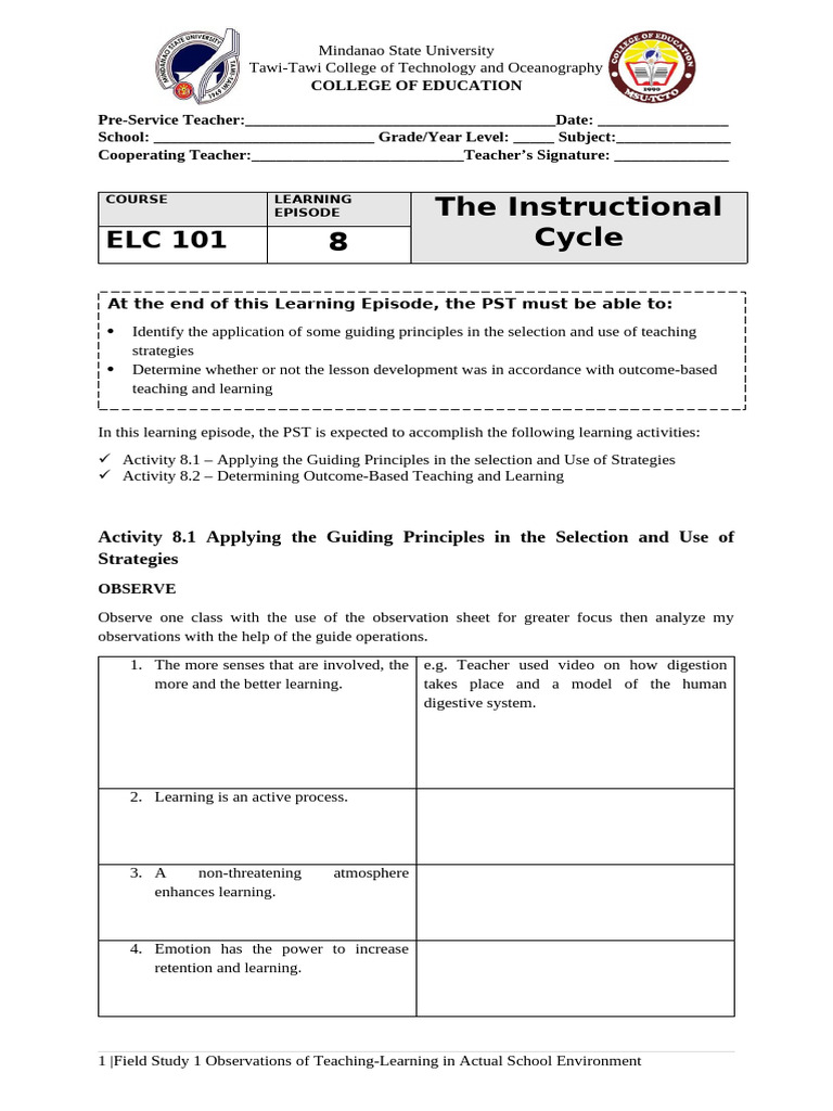 ELC101 Episode 8 | PDF | Learning | Teachers