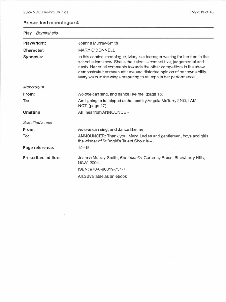 Monologue 4 - MARY O - DONNELL | PDF | Performing Arts