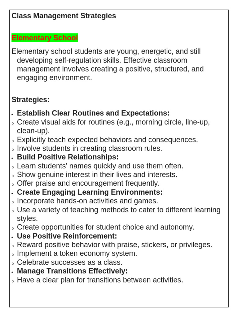 Effective Classroom Management Strategies | PDF | Classroom Management ...