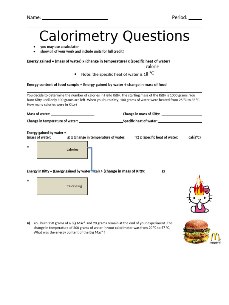 Calorimetry Extra Problems 2015 | PDF | Cooking, Food & Wine | Teaching ...