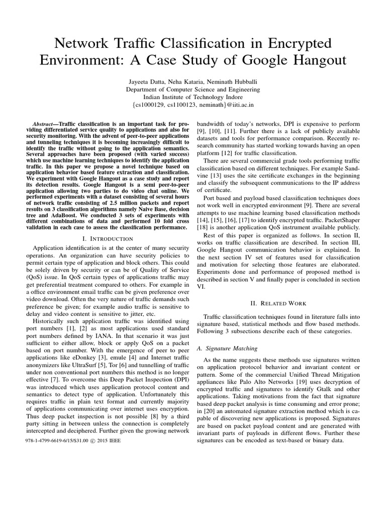 Network Traffic Classification in Encrypted Environment A Case Study of ...