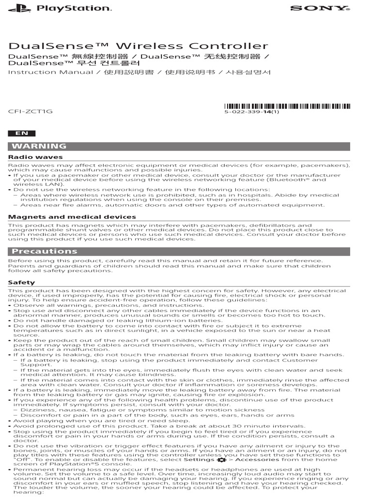 Sony PlayStation DualSense CFI-ZCT1G - Wireless Controller Manual | PDF ...