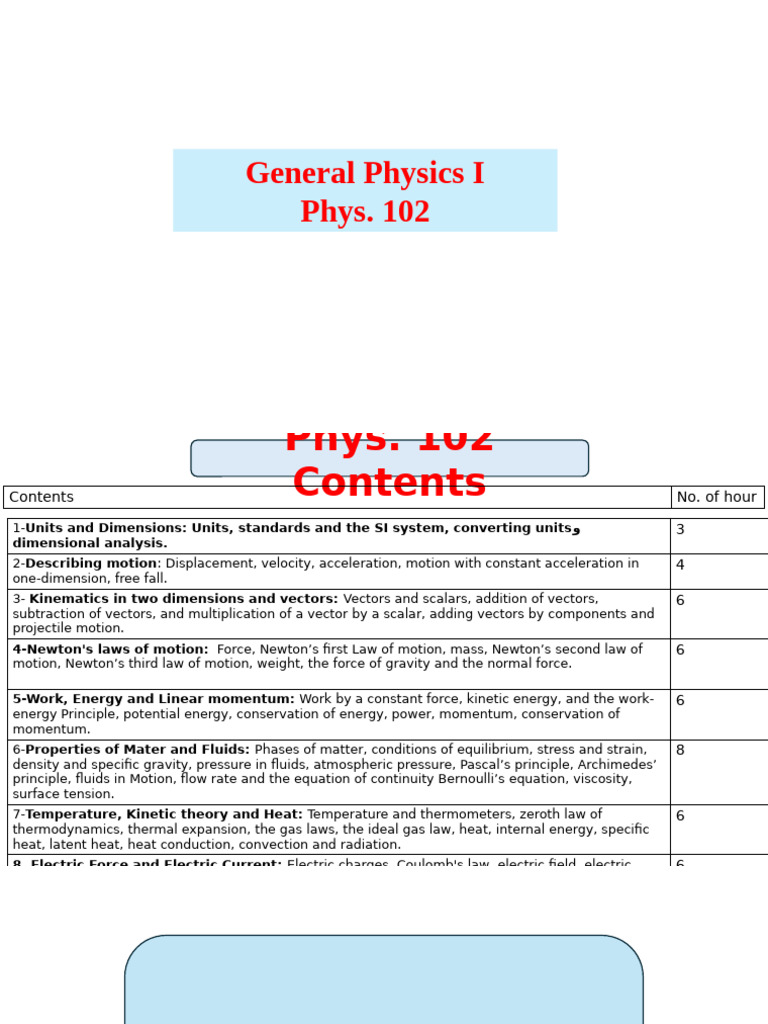General Physics I Course Overview | PDF | Force | Heat
