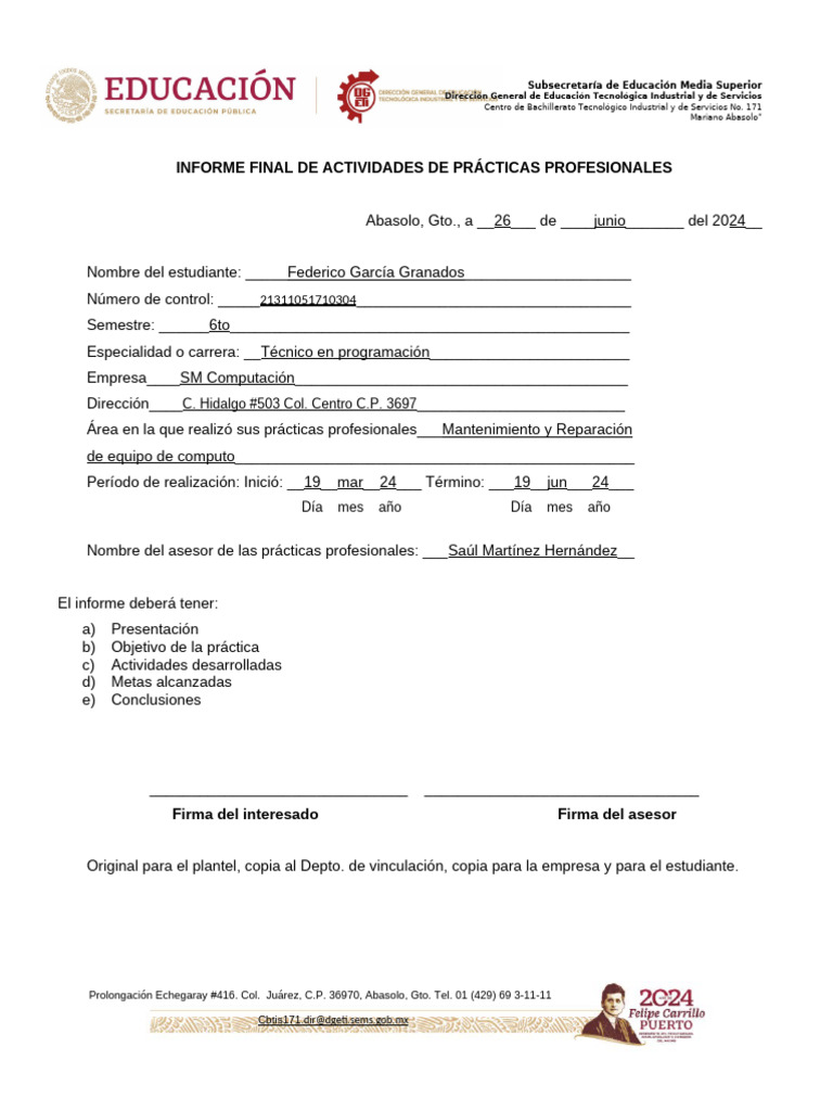Informe Final de Practicas Profesionales 2024 | PDF | Crecimiento ...