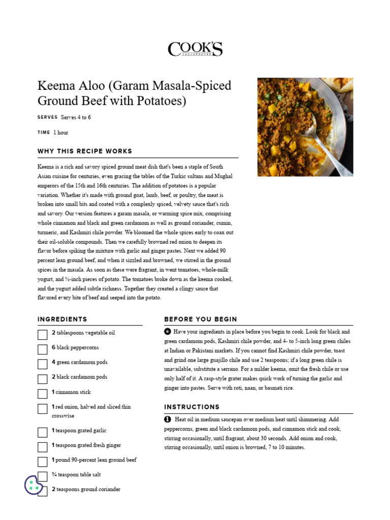 Keema Aloo (Garam Masala-Spiced Ground Beef With Potatoes) - Cook's ...