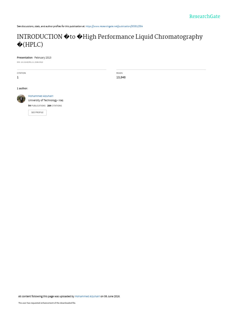 HPLC Introduction M.alzuhairi | PDF | Chromatography | High Performance ...