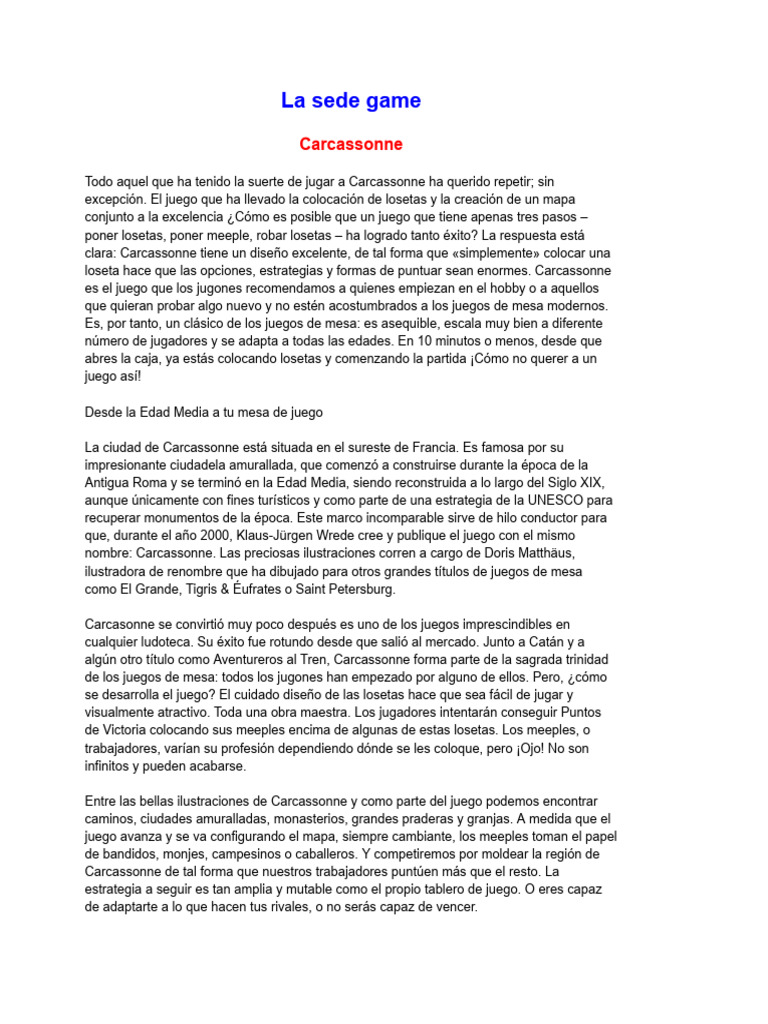 La Sede Game, Carcassonne | PDF | Hogar, jardinería y bricolaje