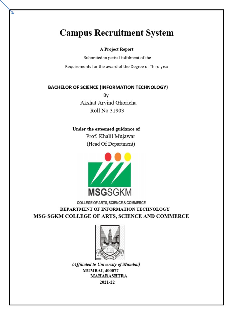 Campus Recruitment System Project Report | PDF | Html | My Sql