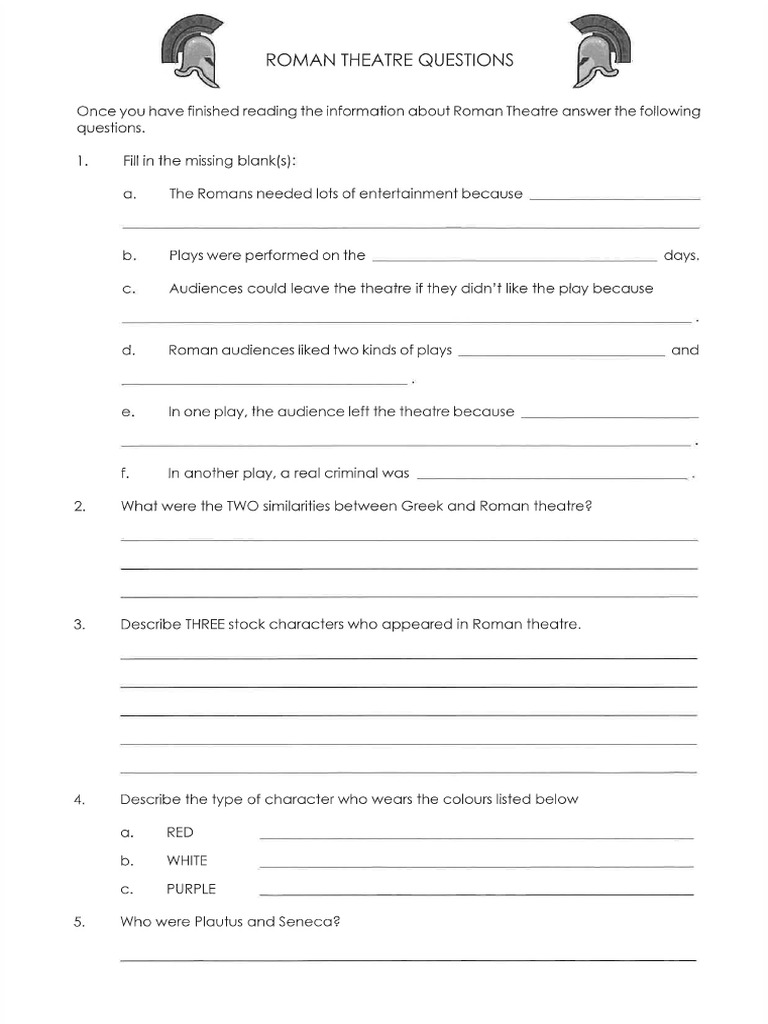 Roman Theatre Worksheet S1 and S2 | PDF
