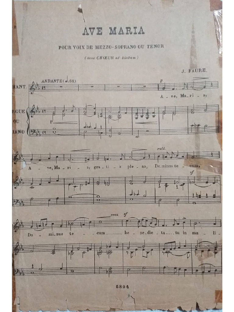 PARTITURA (Original) - Ave Maria (Jean Baptiste Fauré) | PDF