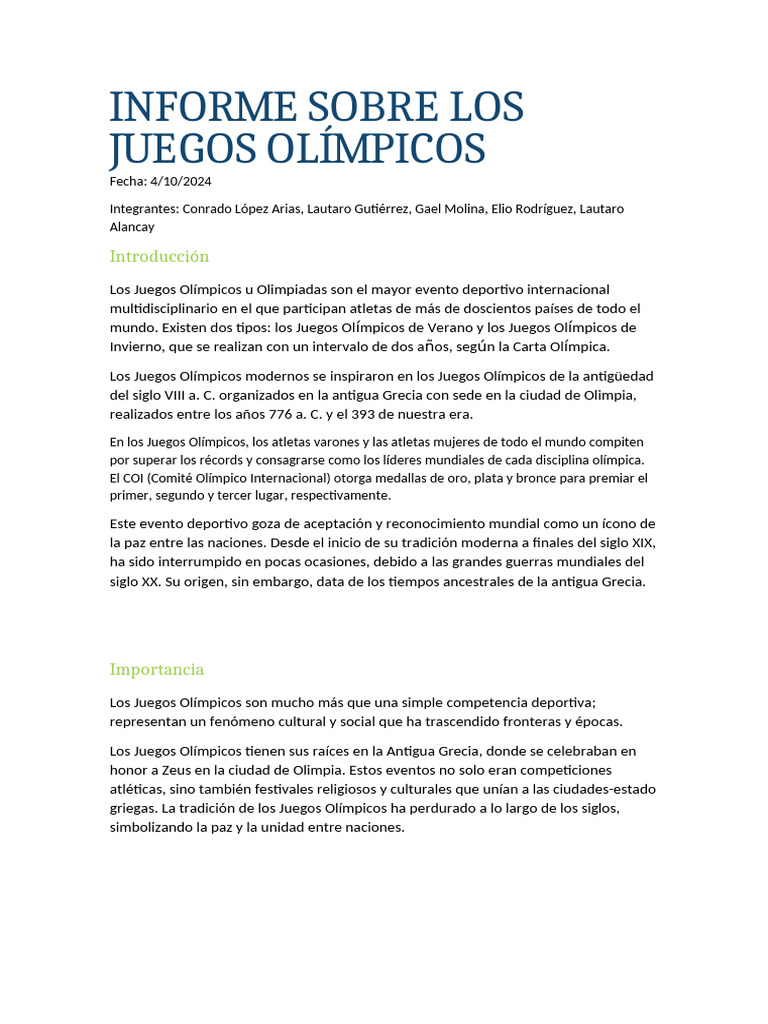 Informe Sobre Los Juegos Olímpicos | PDF | Juegos olímpicos ...