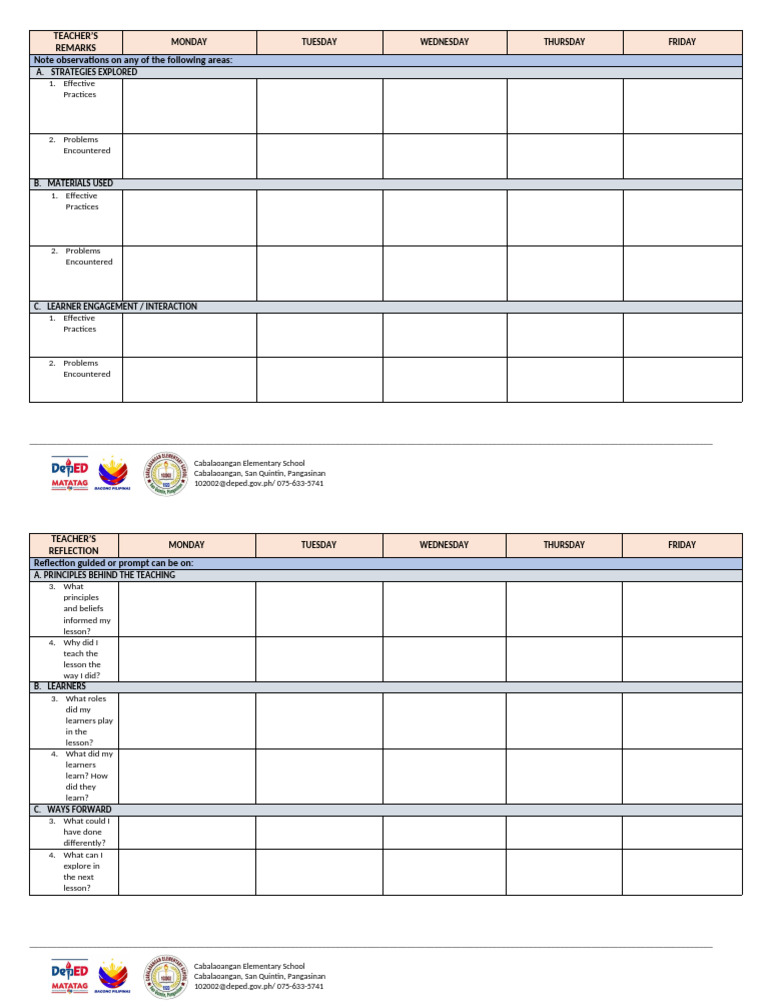 English Version REFLECTION TEMPLATE CABALAOANGAN ES | PDF