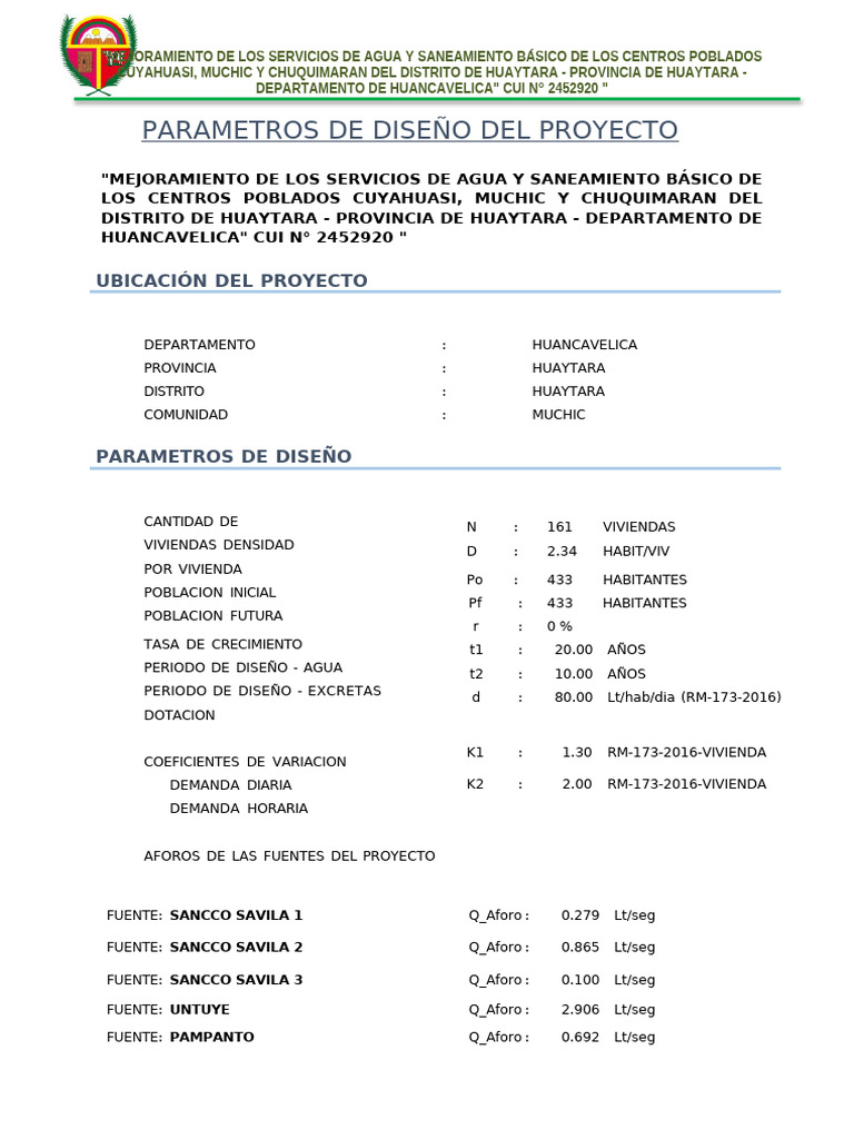 Parametros de Diseño - Muchic | PDF