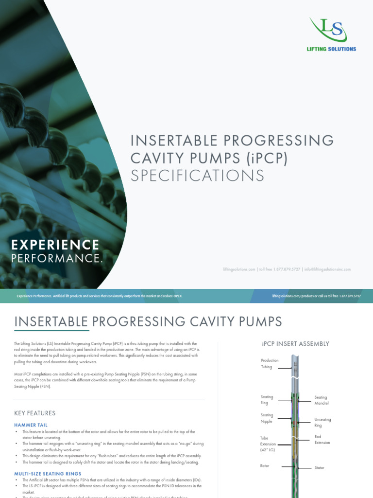 LS_Brochure_Product_PCP_Insertable_Specifications | PDF | Pump | Manufactured Goods
